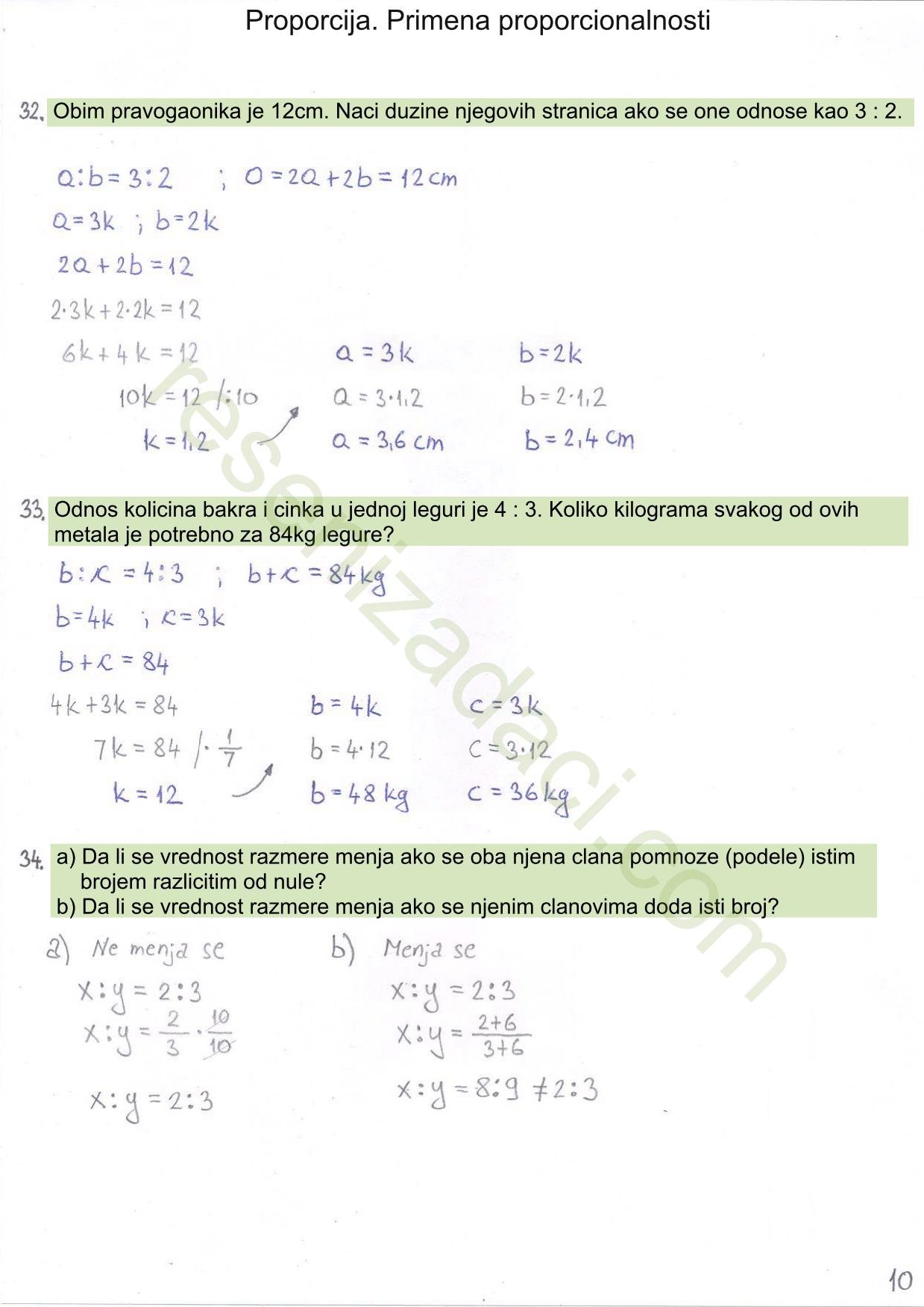 Proporcija. Primena proporcionalnosti - Rešeni zadaci iz matematike