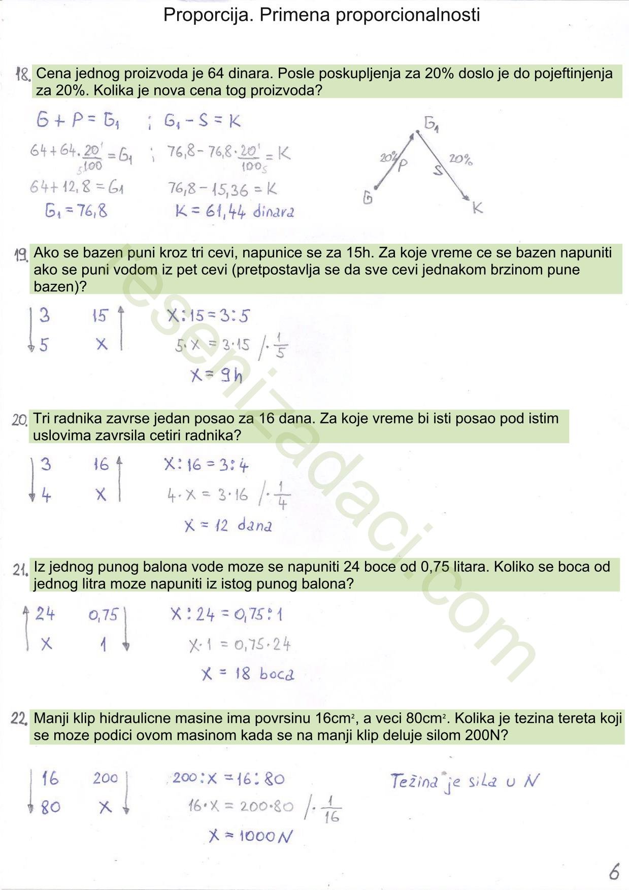 Proporcija. Primena proporcionalnosti - Rešeni zadaci iz matematike