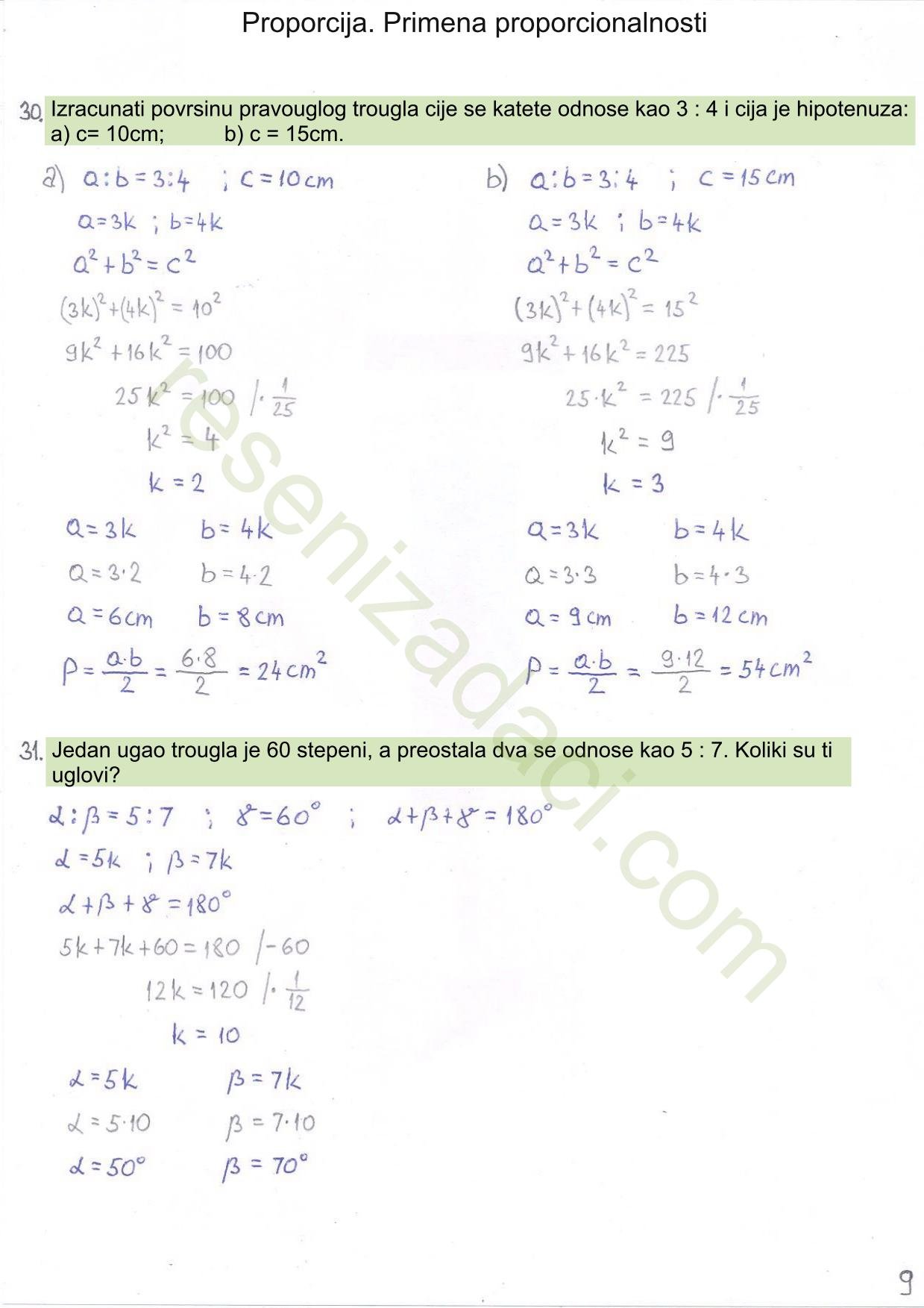 Proporcija. Primena proporcionalnosti - Rešeni zadaci iz matematike